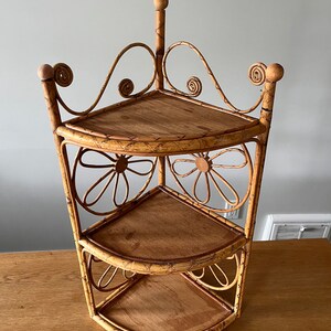 3 Tier Bamboo Wicker Corner Shelving Unit Indoor Plant Stand 1970s Boho ...