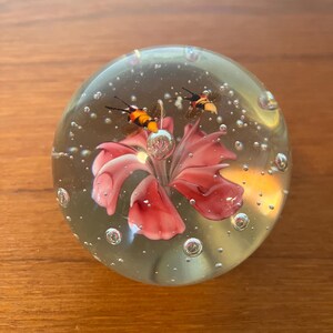 Art Glass Globe Paper Weight - Pink Tropical Flower and Bees - Etsy