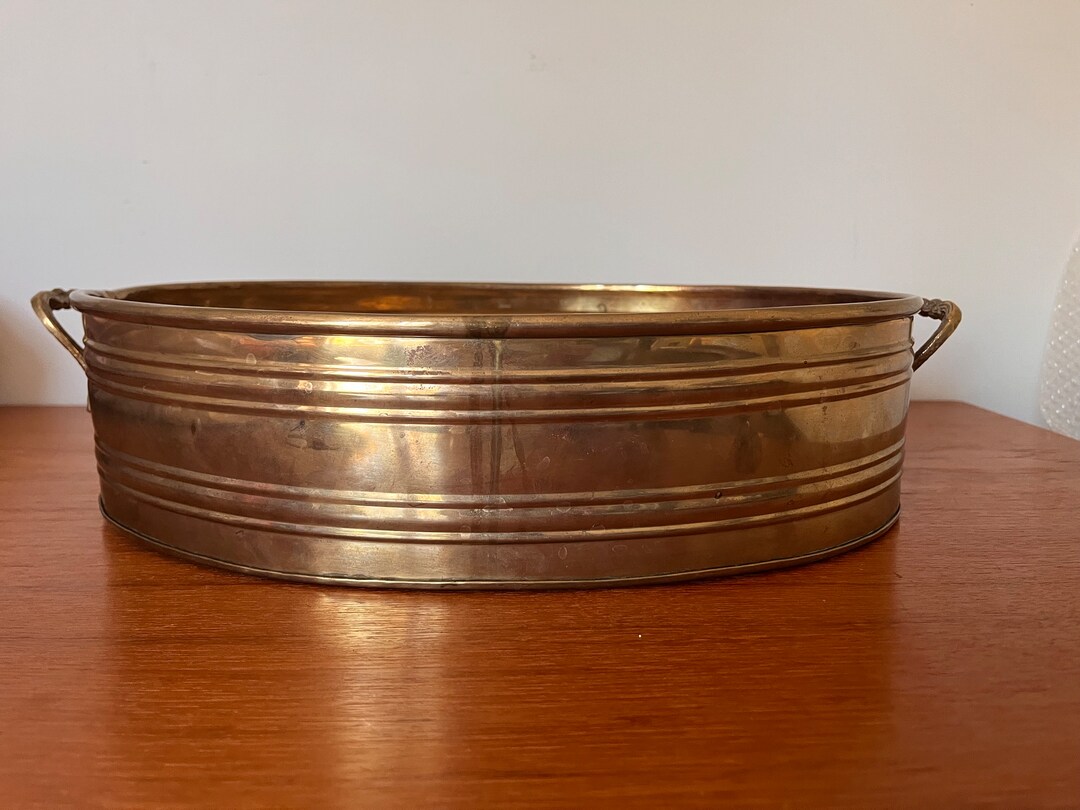 Vintage Solid Brass Oval Planter With Handles - Shallow Planter ...