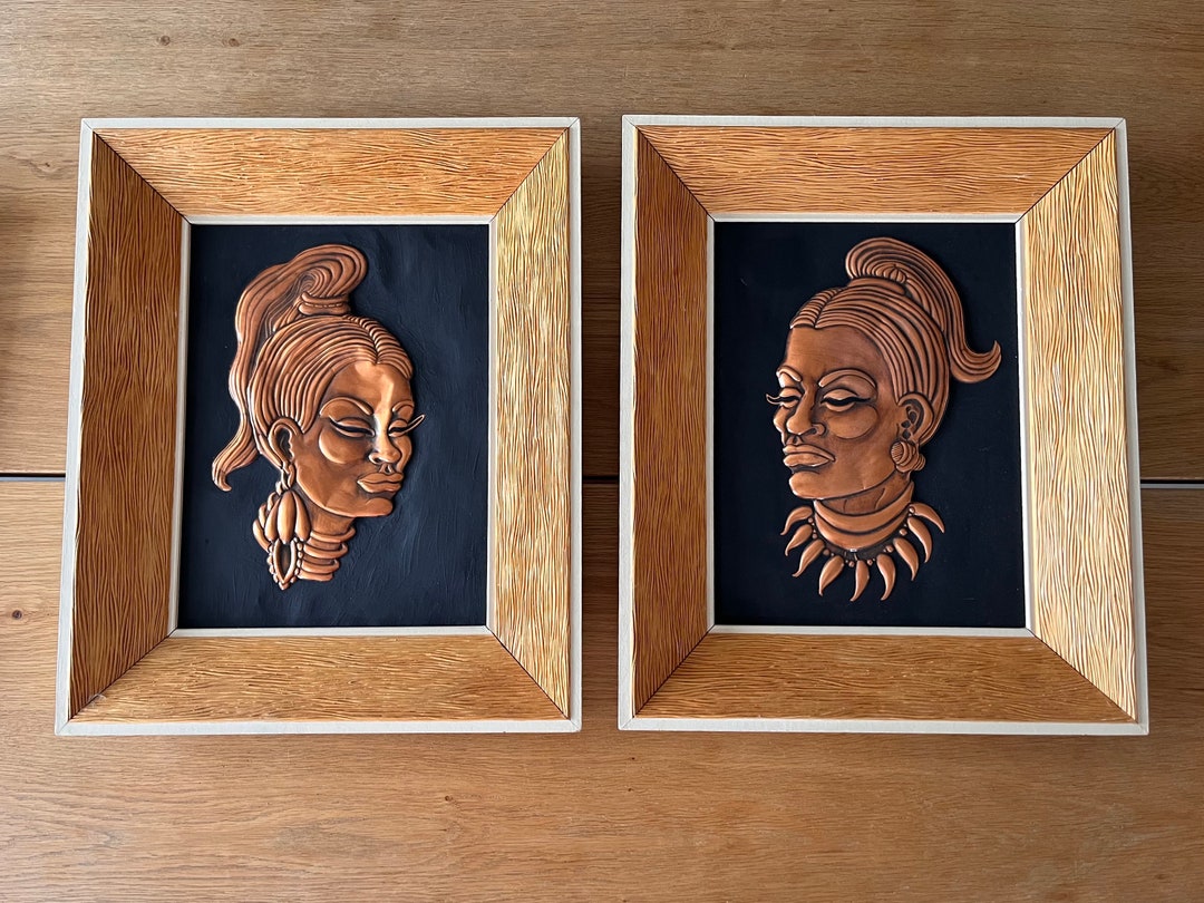 Embossed Copper Portraits - Set of 2 - Tribal Man and Woman - Mid ...
