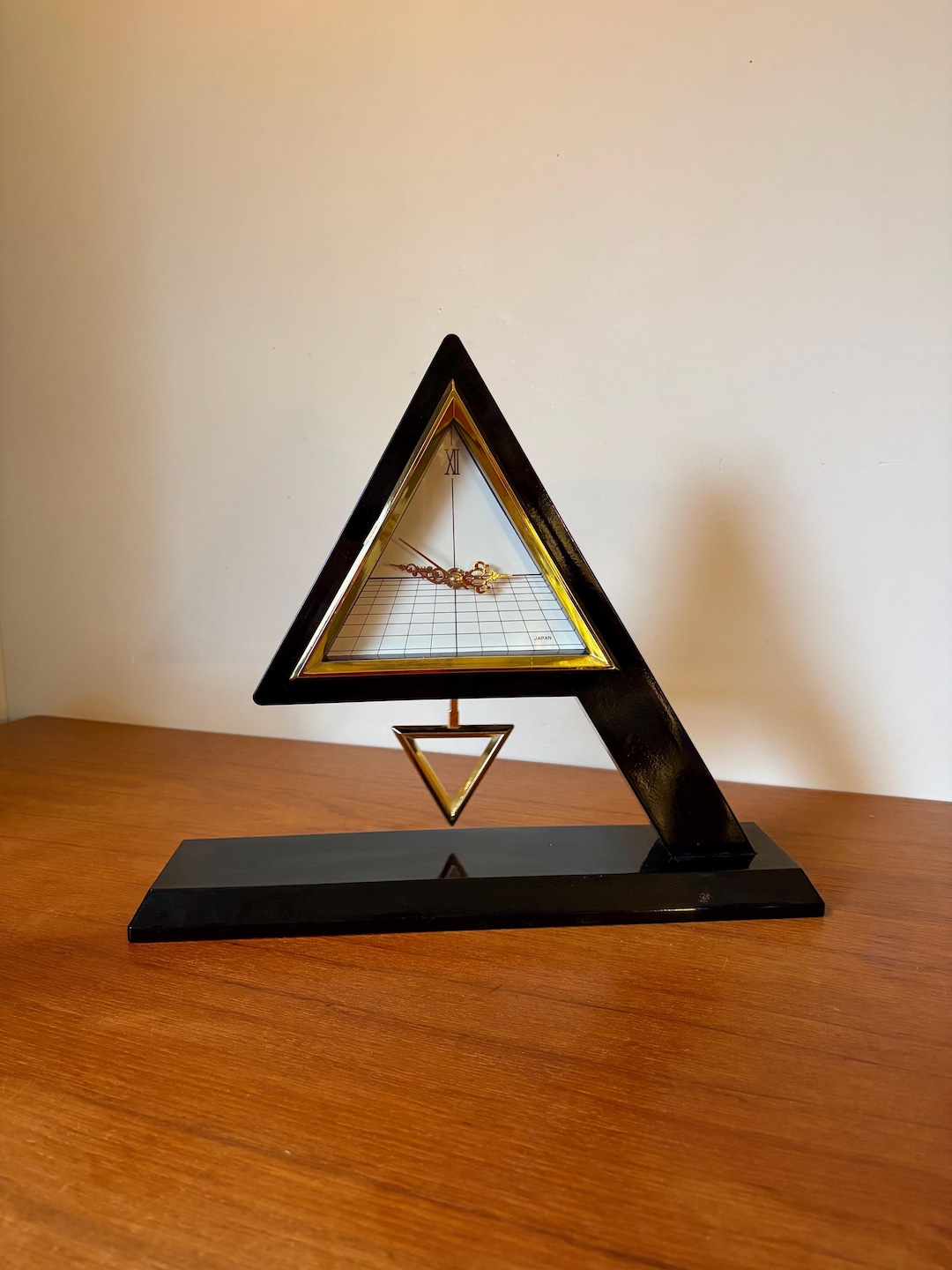 Vintage Japanese Geometric Pendulum Clock - Post Modern Triangle Desk ...