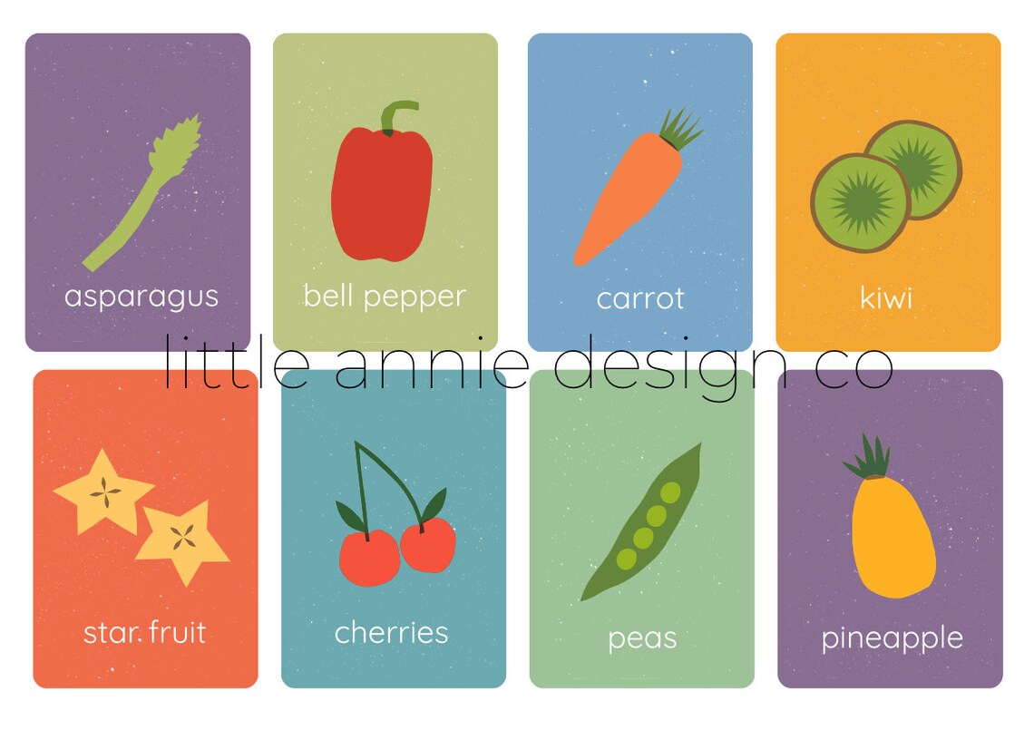 Simple Fruits and Vegetables Flashcards - Digital File - Etsy