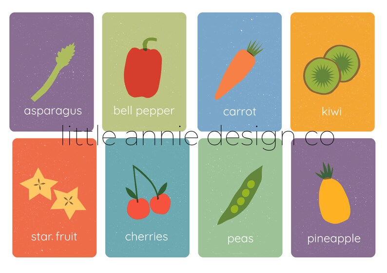 Tarjetas didácticas simples de frutas y verduras Archivo digital - Etsy México