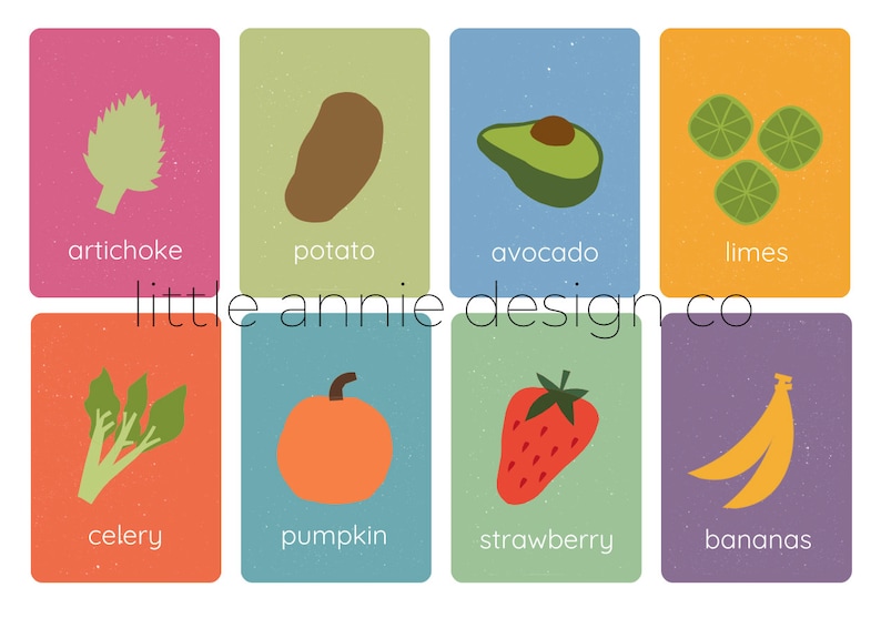Simple Fruits and Vegetables Flashcards - Digital File - Etsy