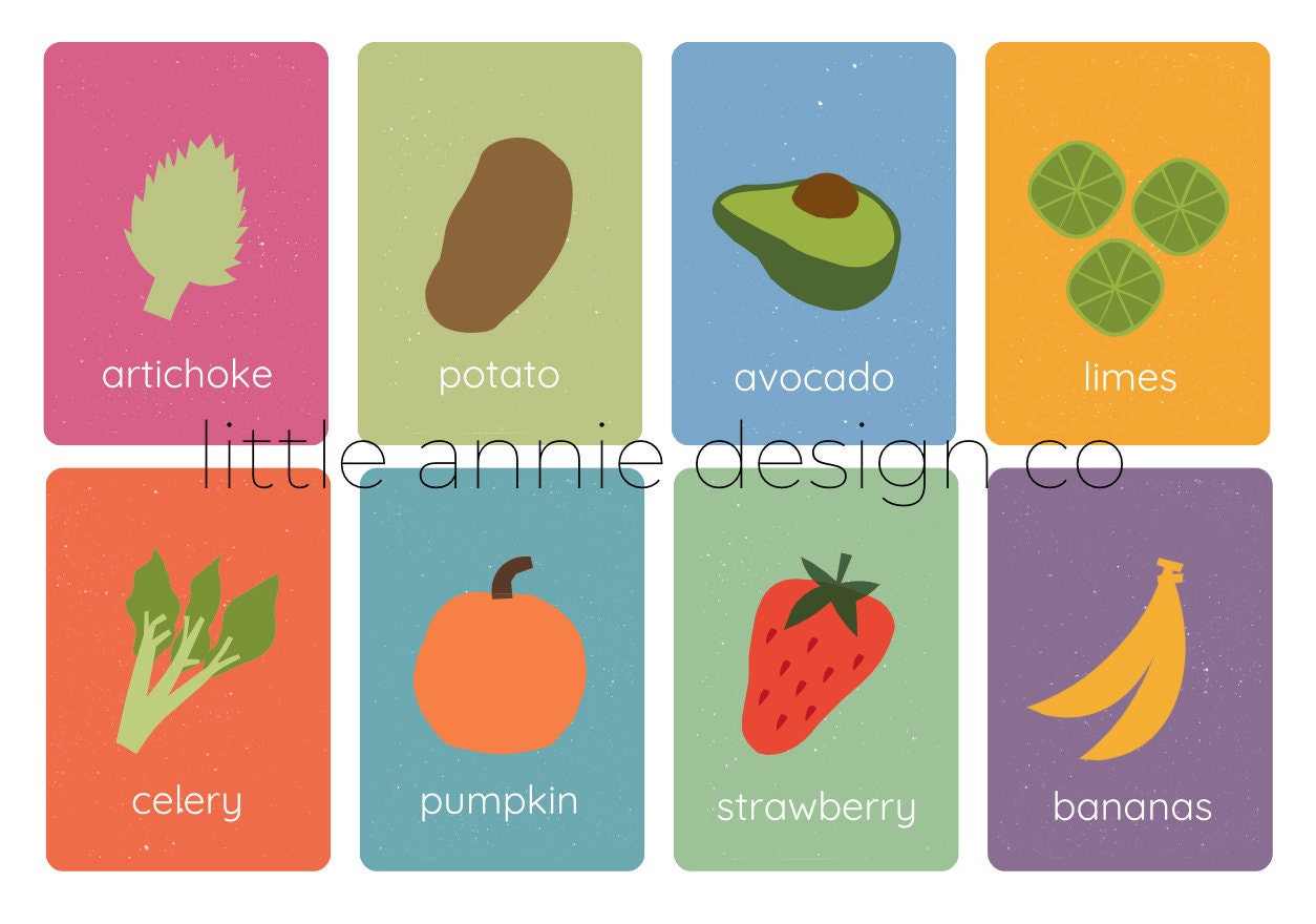 Tarjetas didácticas simples de frutas y verduras Archivo digital - Etsy ...