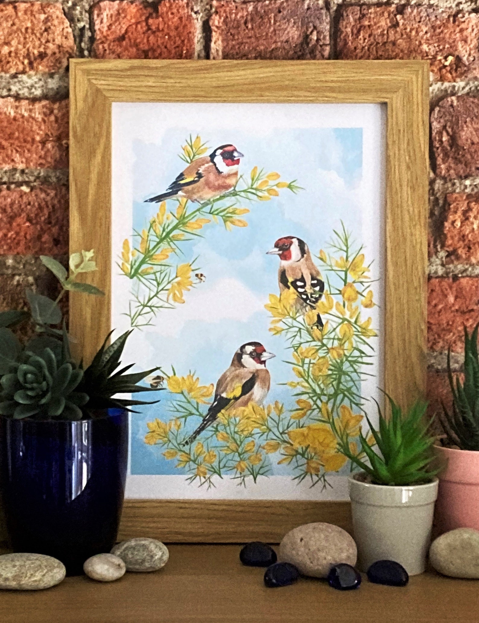 Watercolour Birds Goldfinches in Gorse Bush Art Print A5/A4/A3 Wall Art ...