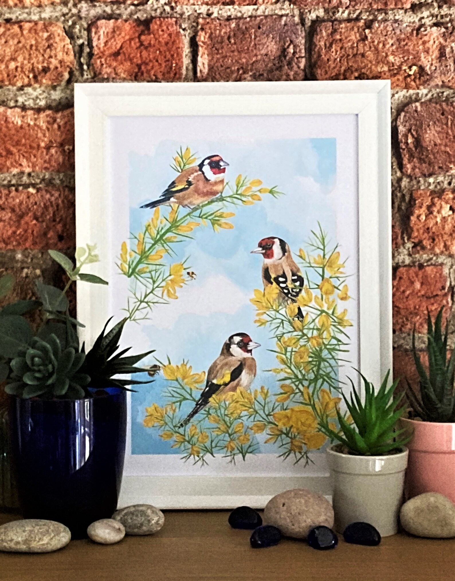 Watercolour Birds Goldfinches in Gorse Bush Art Print A5/A4/A3 Wall Art ...