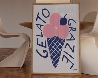 Gelato Poster, Italian Food Art, Ice Cream Food Poster, Kitchen Decor ...