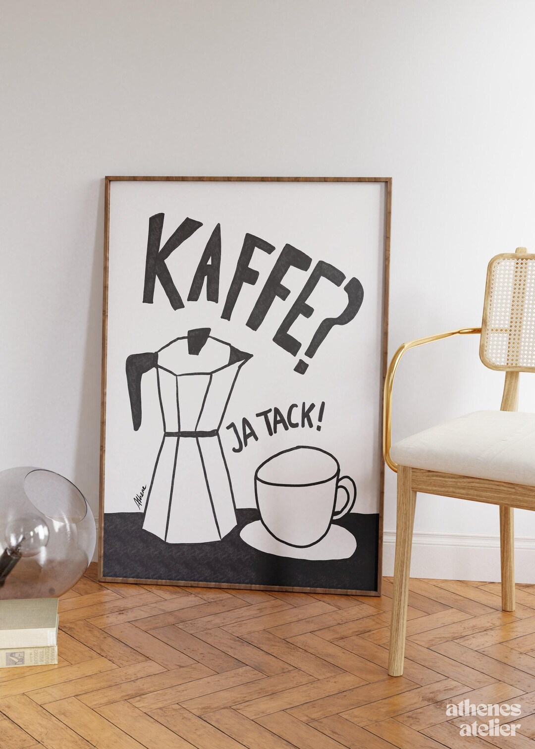 Kaffe Ja Tack! Fun Kitchen Prints, Coffee Illustration Art, Trendy Room ...