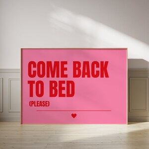 Come Back to Bed Horizontal, Couples Wall Art, Above Bed Print, Red and ...