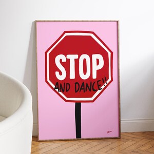 Stop and Dance Print, Danish Pastel Decor, Dopamine Decor, Pink and Red ...