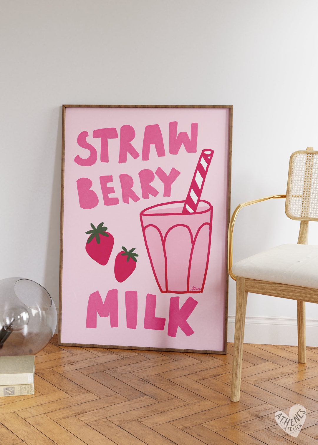 Strawberry Milk Poster, Light Pink Wall Art, Coquette Room Decor, Girly ...