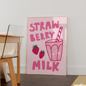 Strawberry Milk Poster, Light Pink Wall Art, Coquette Room Decor, Girly ...