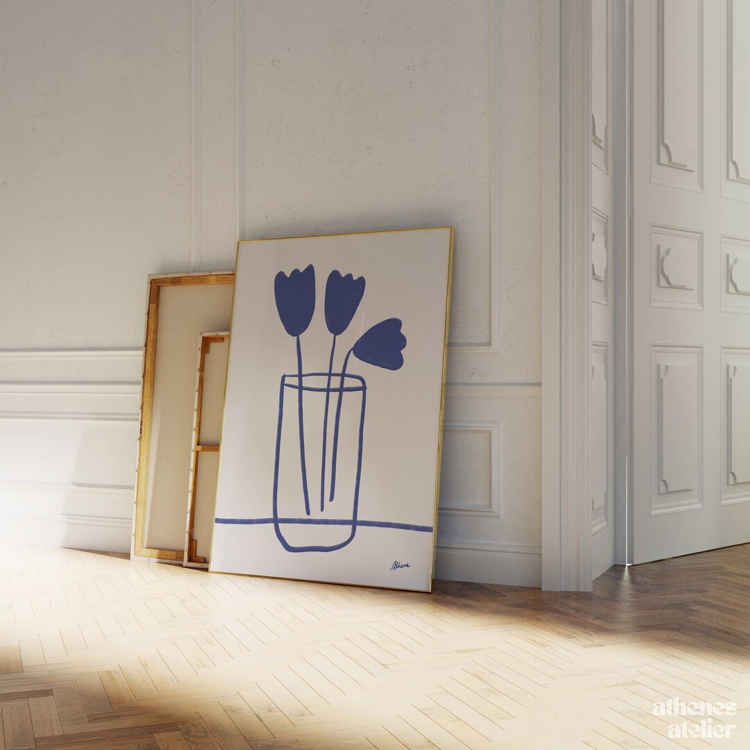Blue Flowers Poster, Scandi Style Decor, Blue Botanical Art, Tulips ...