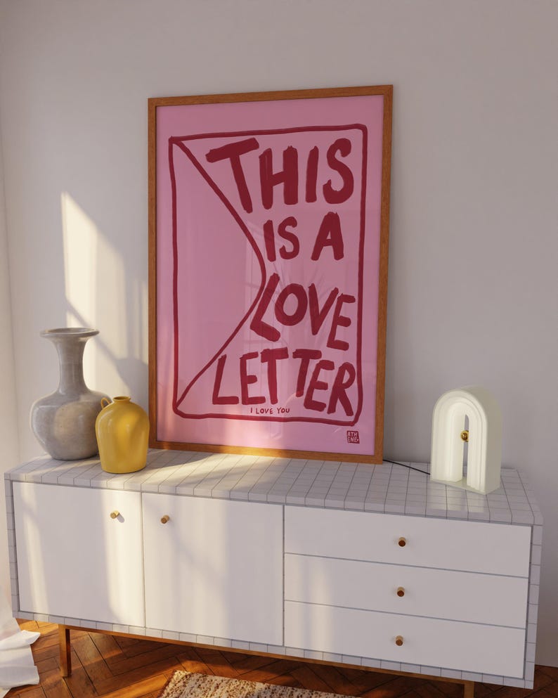 Love Letter | Cute Pastel, Illustration, Pink and Red, Aesthetic Wall ...