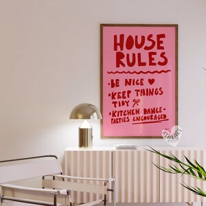 House Rules, Aesthetic Apartment Decor Red and Pink, Dopamine Decor ...