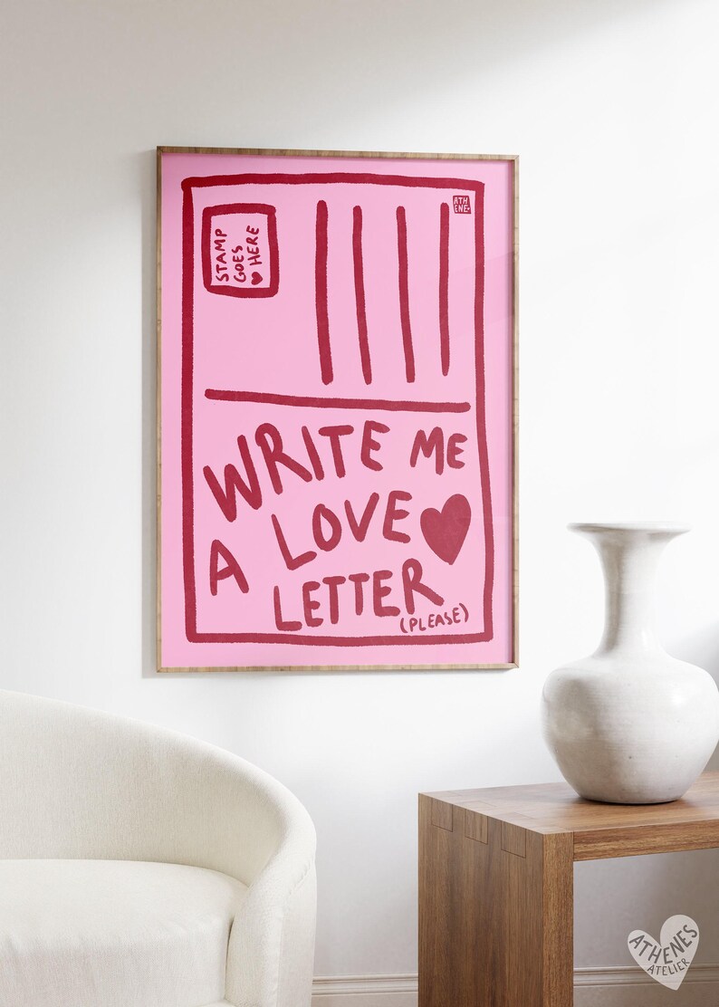 Love Letter Print, Lovecore Decor, Danish Pastel Decor, Dopamine Decor ...