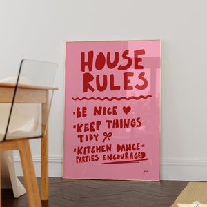 House Rules, Aesthetic Apartment Decor Red and Pink, Dopamine Decor ...