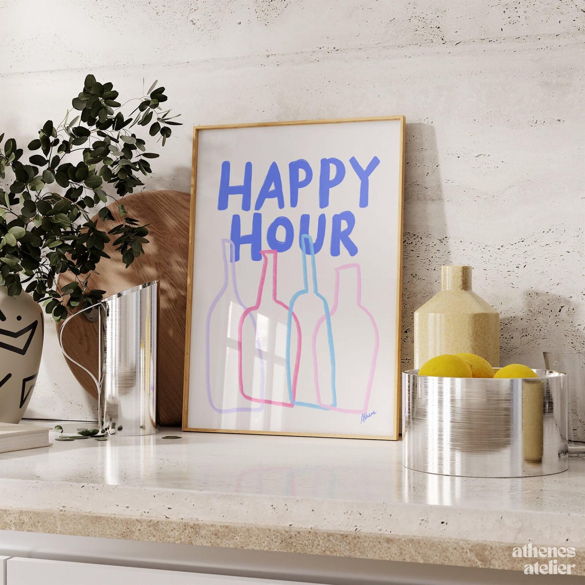 Happy Hour | Modern Bar Cart Prints, Trendy Cocktail Art Wine ...