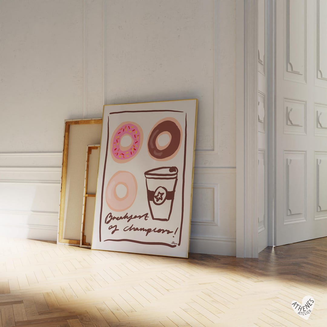 Donut Poster, Breakfast Prints Kitchen Wall Art, Coffee Bar Art, Hand ...