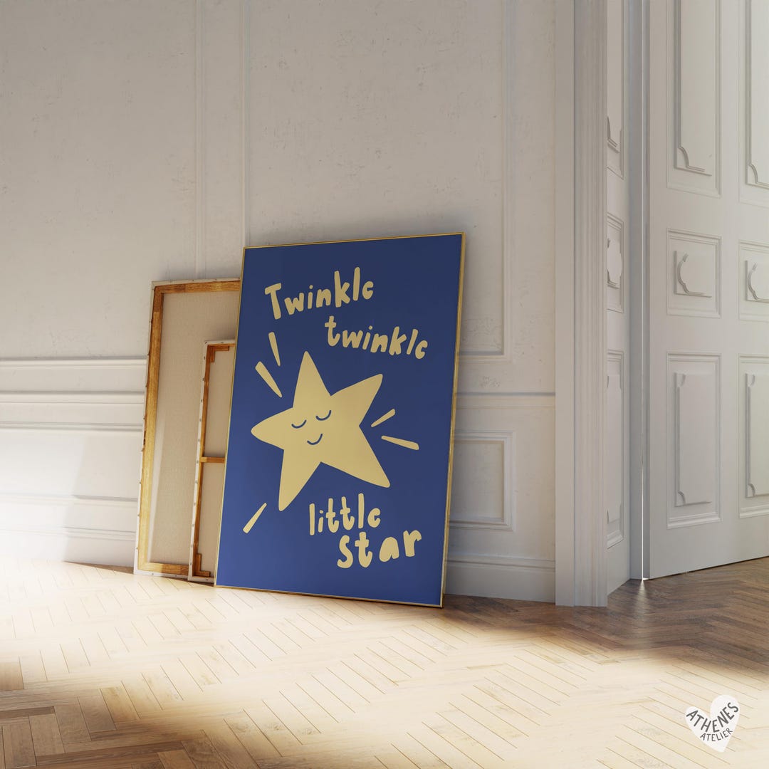 Little Star Print, Nursery Wall Art, Kids Room Prints, Navy Blue ...