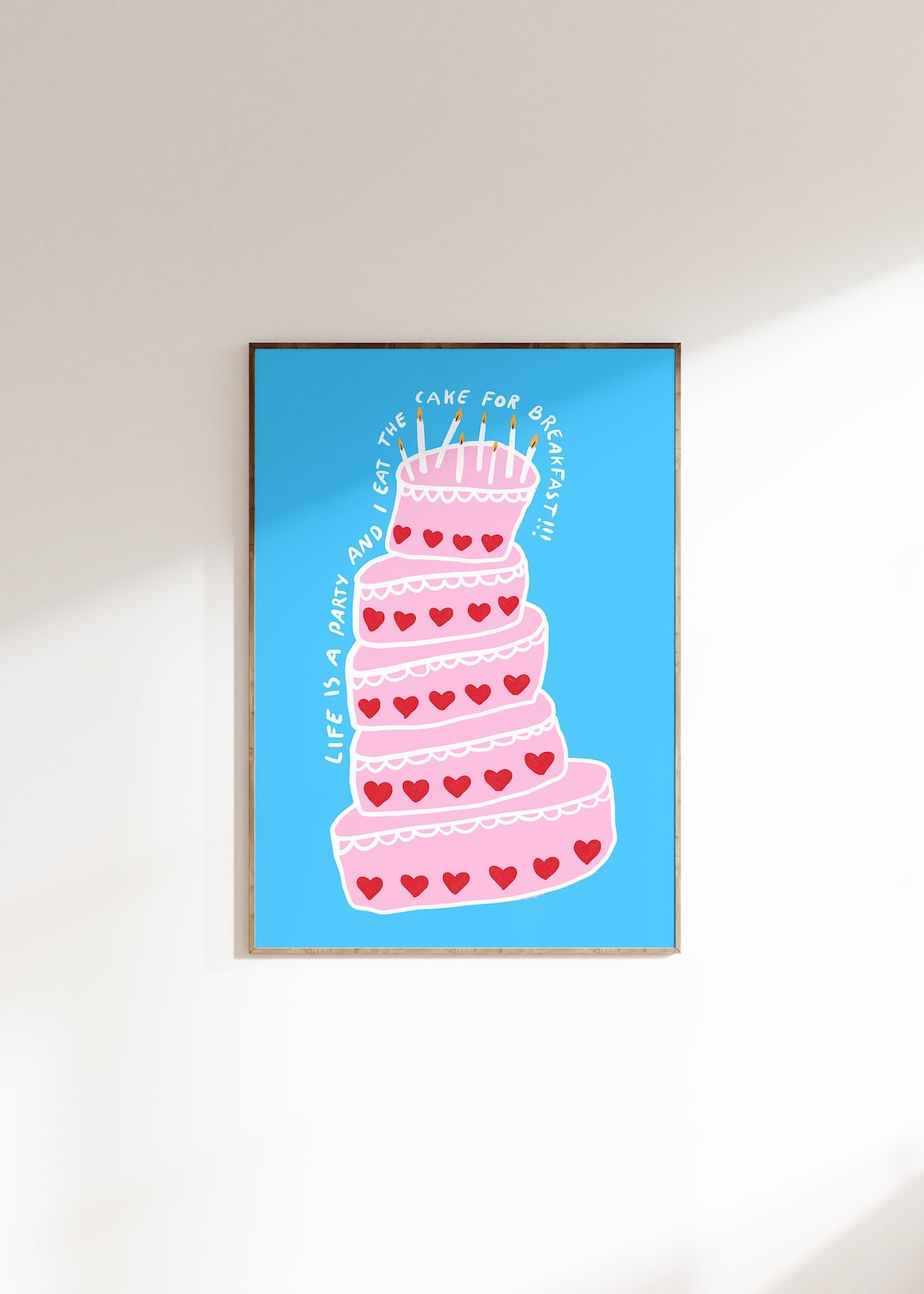 Cake Poster, Cake Wall Art, Cute Dessert Art, Pink Wall Art, Scandi ...