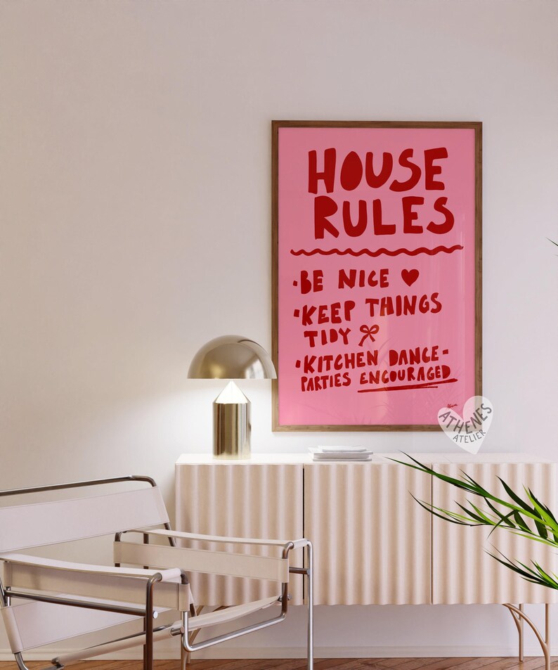 House Rules, Aesthetic Apartment Decor Red and Pink, Dopamine Decor ...