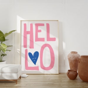 Hello Cute Wall Art, Pastel Print, Cute Entryway Art, Danish Pastel ...