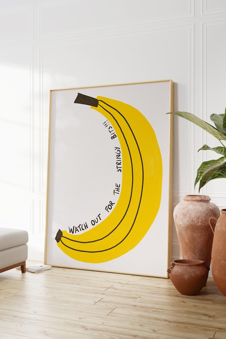 Stringy Bits | Banana Poster, Funny Kitchen Art, Banana Illustration ...