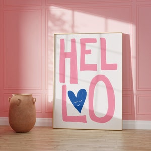 Hello Cute Wall Art, Pastel Print, Cute Entryway Art, Danish Pastel ...