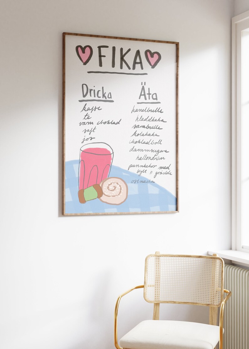 Swedish Fika Fika Menu Hand Drawn Print Pinterest - Etsy