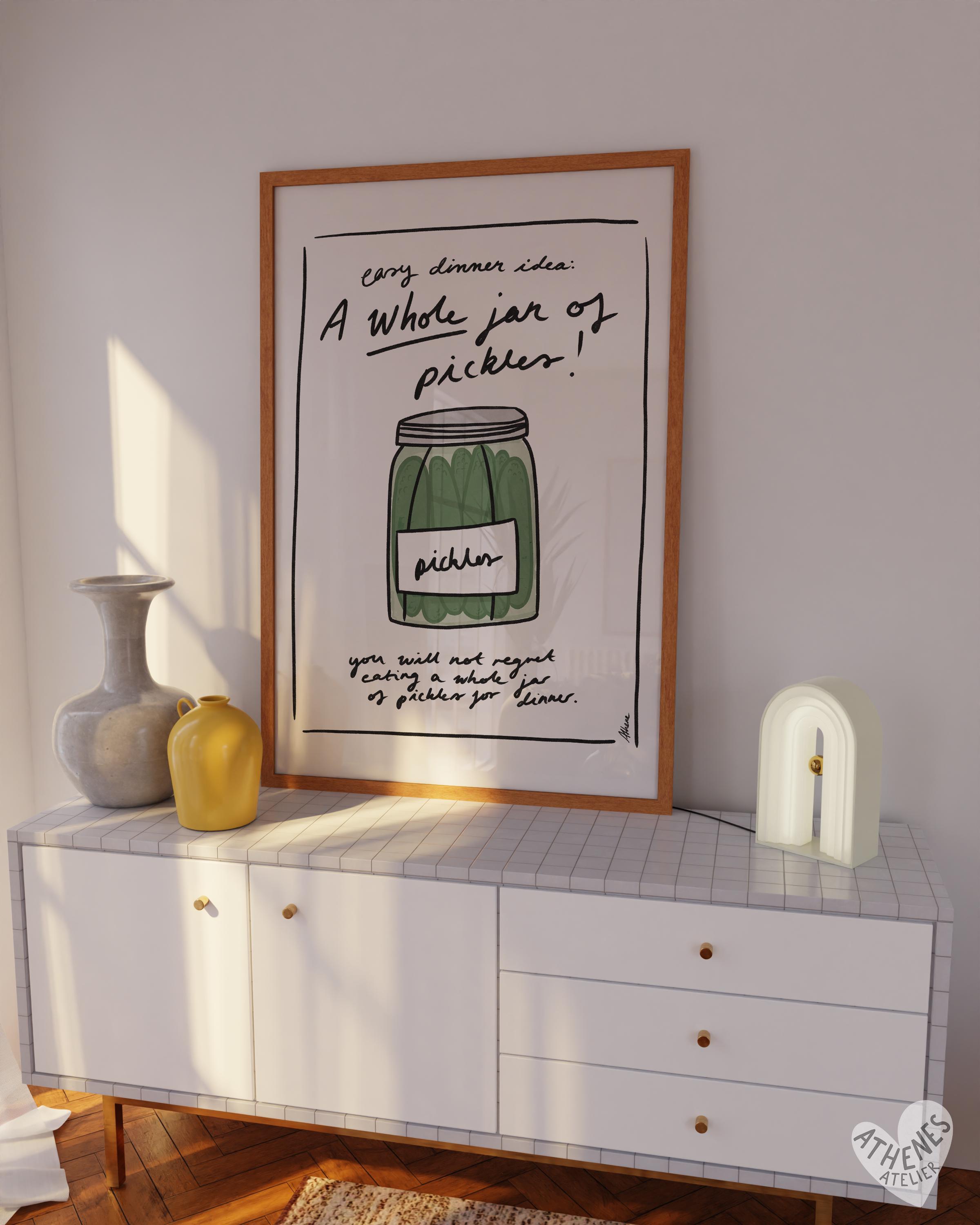 Pickle Jar Poster, Hand Drawn Posters, Fun Kitchen Art, Dopamine Decor ...