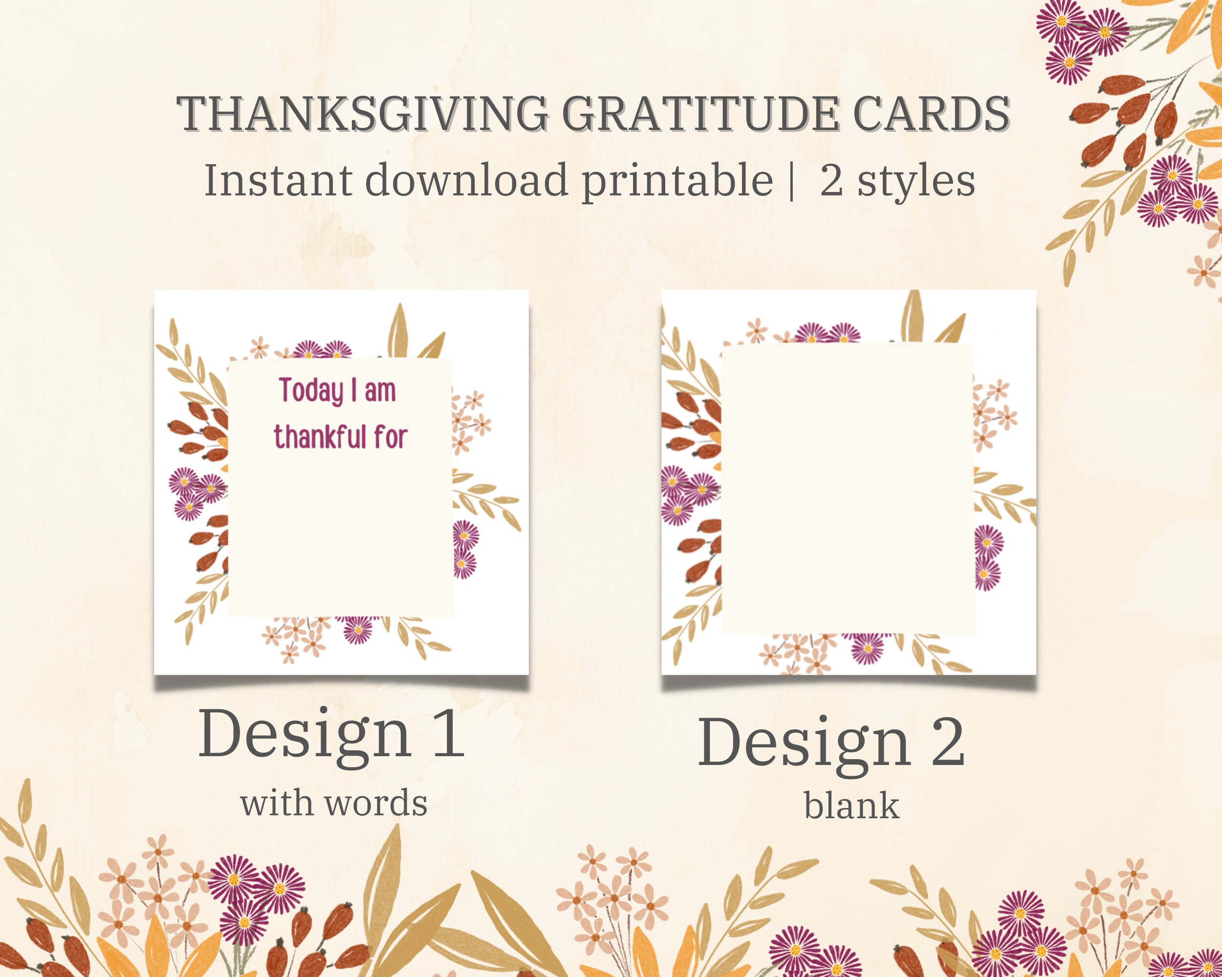 Thanksgiving Gratitude Cards Printable. I Am Thankful for - Etsy