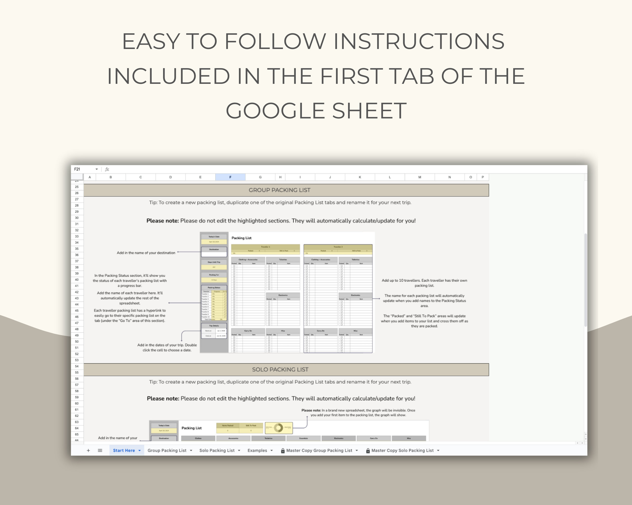 Travel Packing List for Google Sheets in a Neutral Color. Editable ...