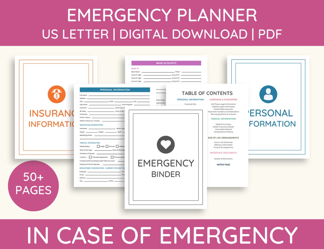 Family Emergency Binder Printable. Print Off Fill in and Use - Etsy