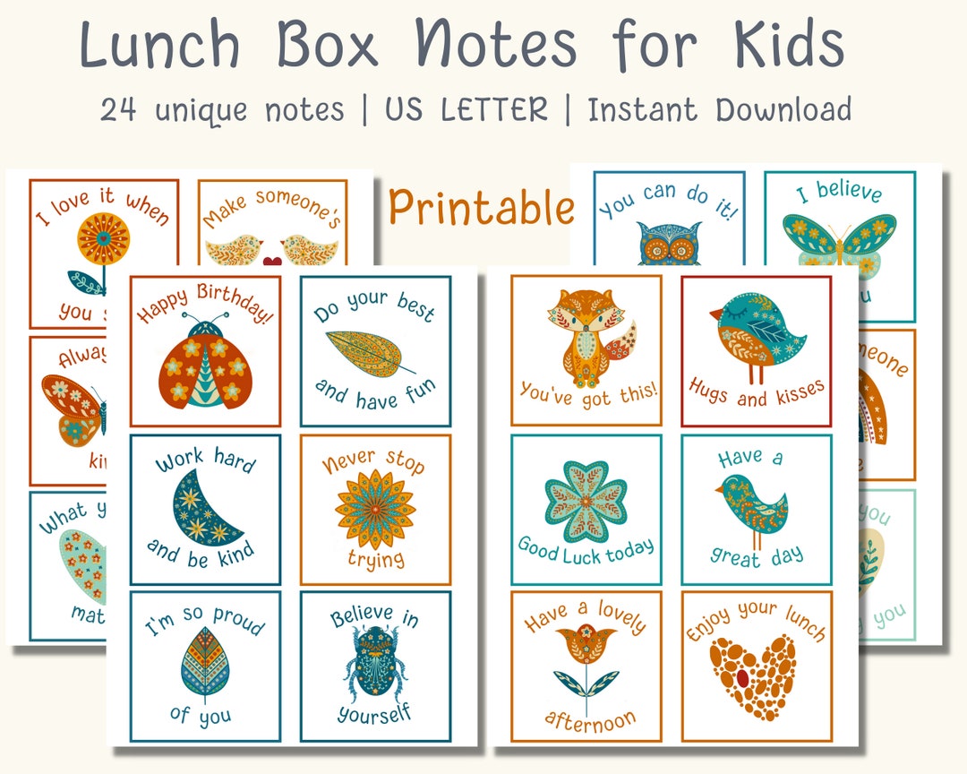 Lunch Box Notes for Kids Printable, Positive Affirmations for Kids ...