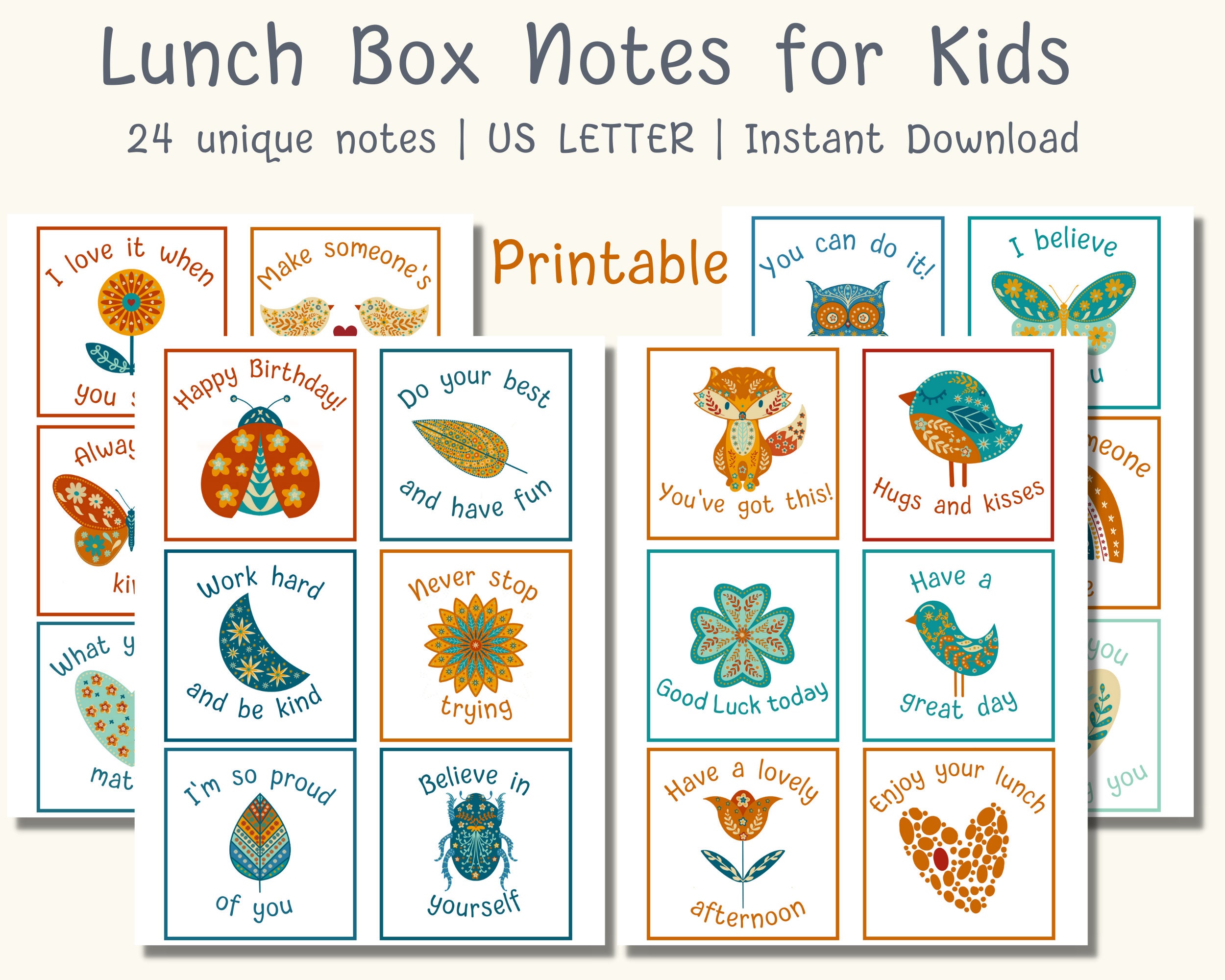 Lunch Box Notes for Kids Printable, Positive Affirmations for Kids ...
