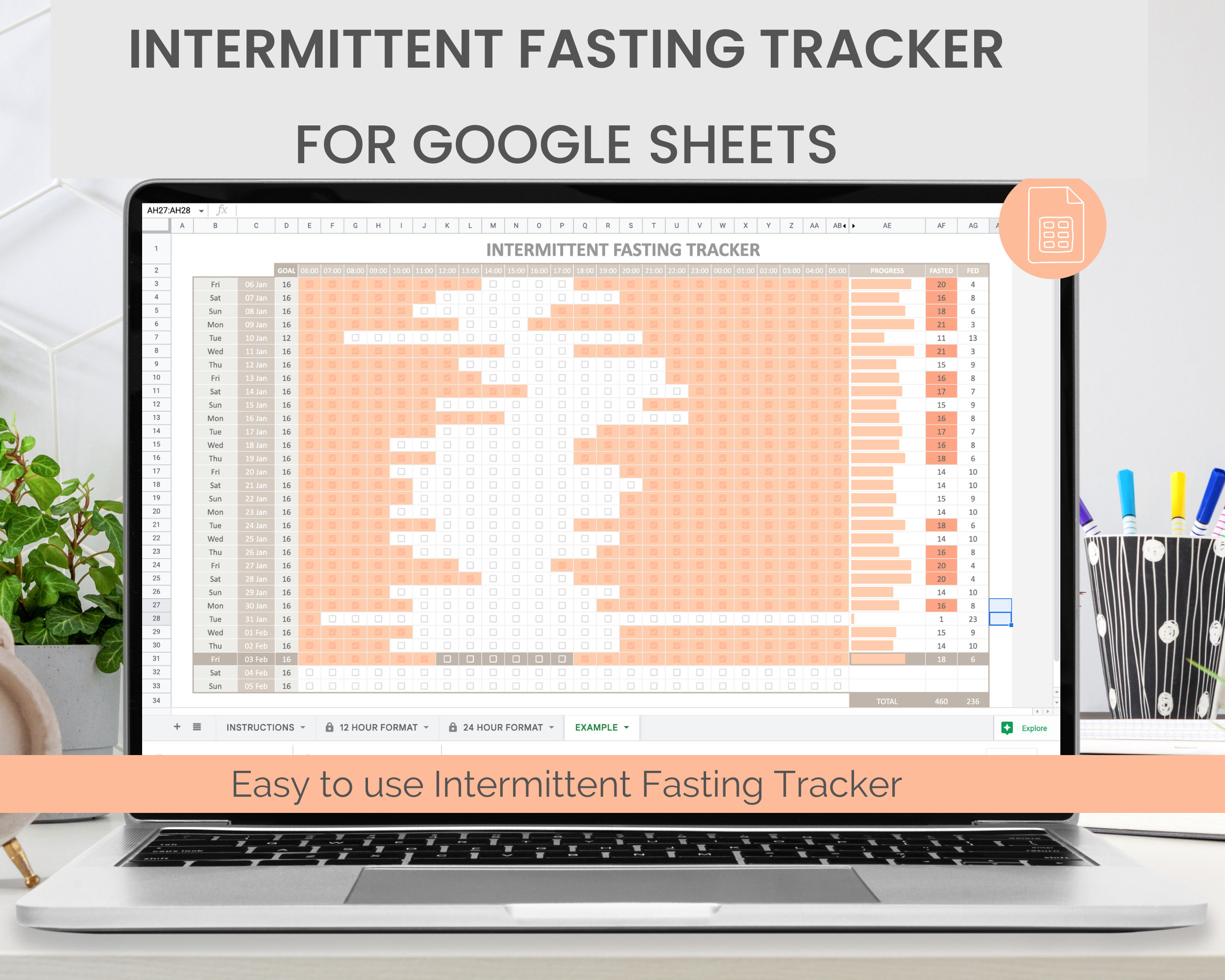 Intermittent Fasting Tracker Google Sheets Spreadsheet | Clean Neutral ...