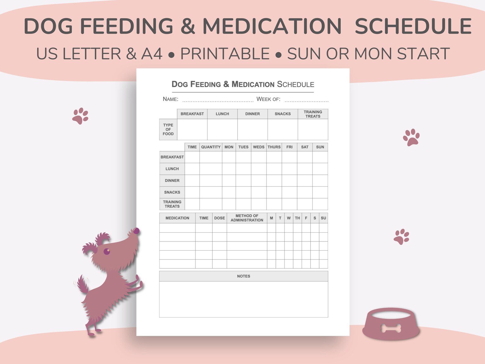 Dog Feeding Schedule, Dog Medication Tracker, Dog Feeding Tracker, Dog ...