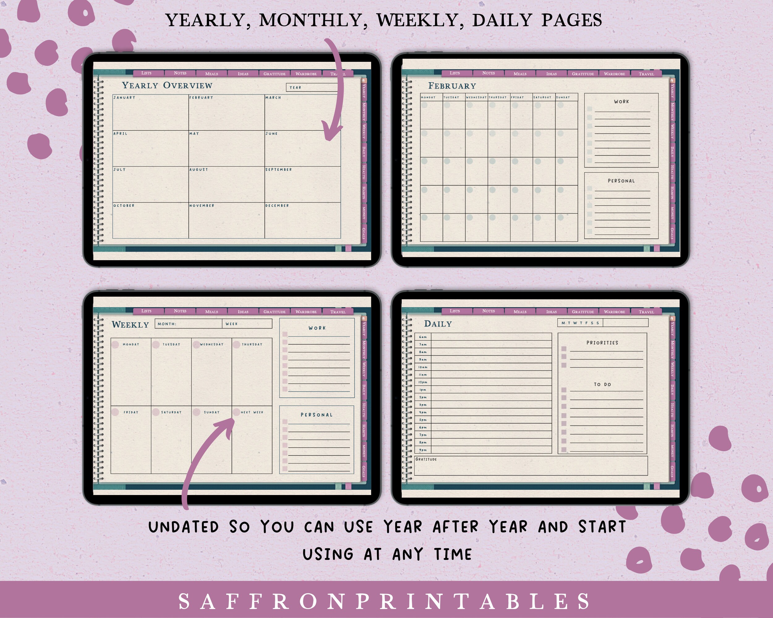 Undated Complete Life Planner, Landscape Digital Planner. Includes ...