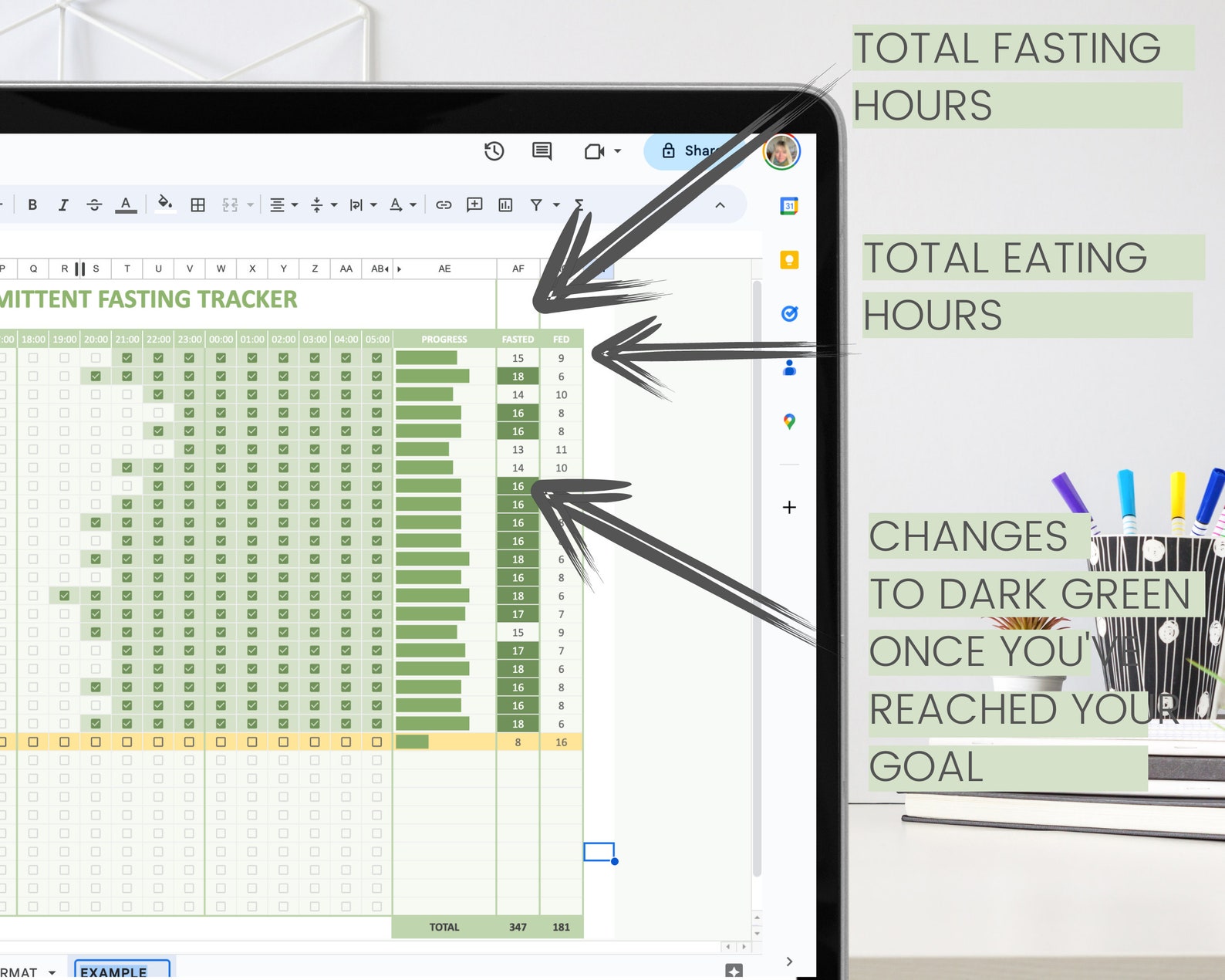 Intermittent Fasting Tracker: Clean Green Google Sheets (digital ...