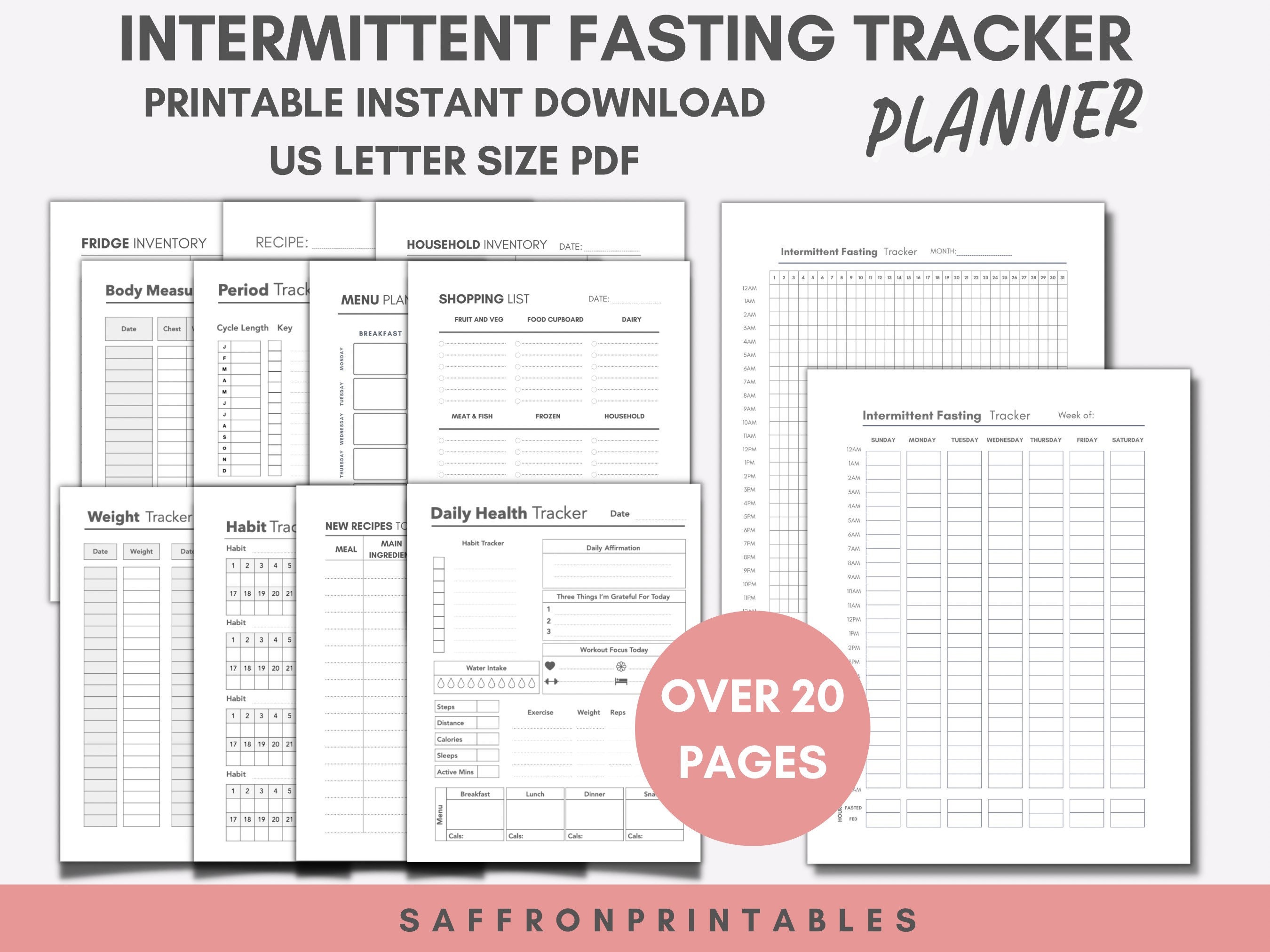 Printable Intermittent Fasting Tracker, Period Tracker, Recipe Card ...