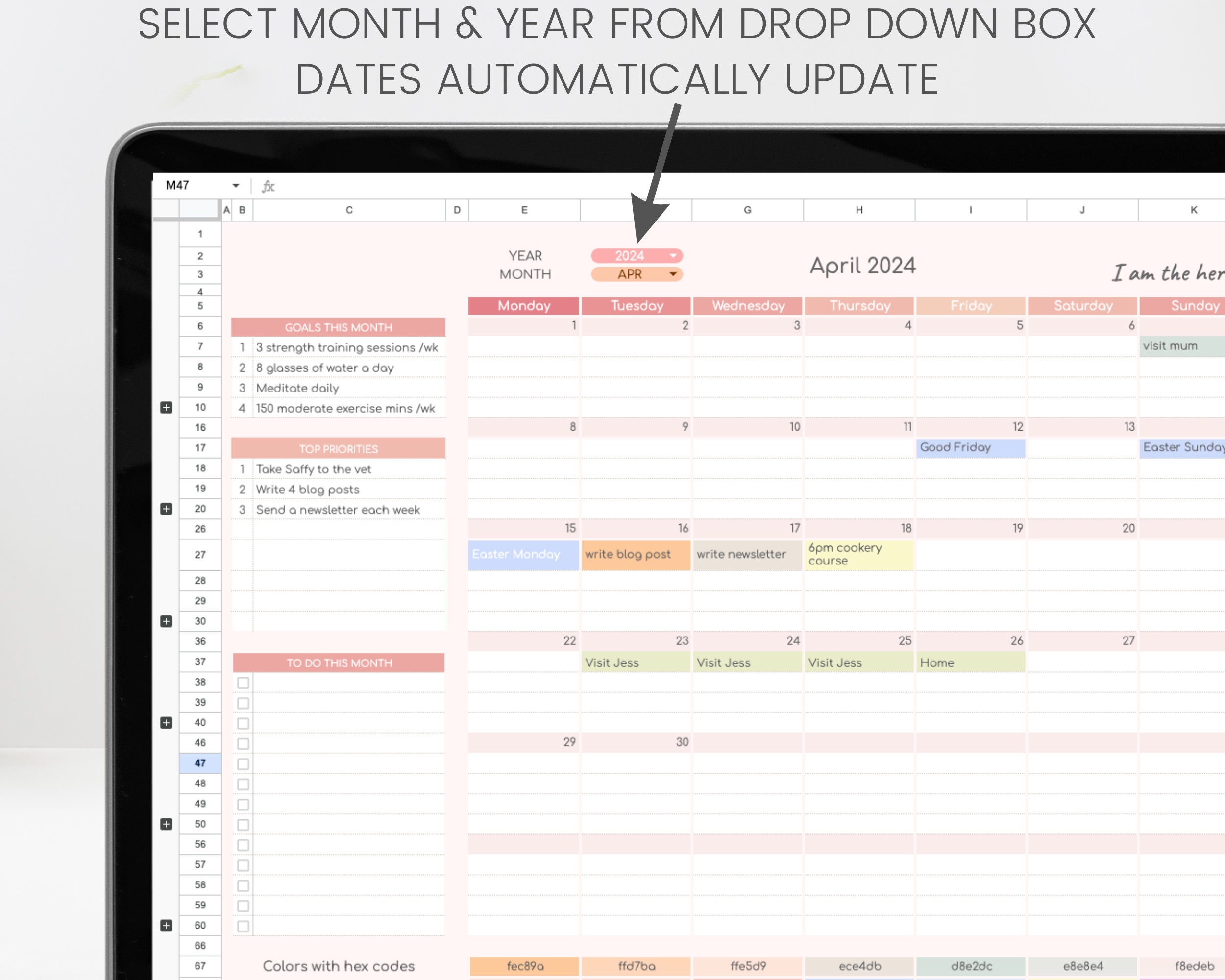 Digital to Do List Google Sheet, Monthly Planner Spreadsheet, Monthly ...