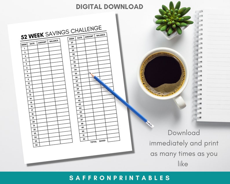 52 Weeks Savings Challenge Printable and 52 Weeks Savings Challenge ...