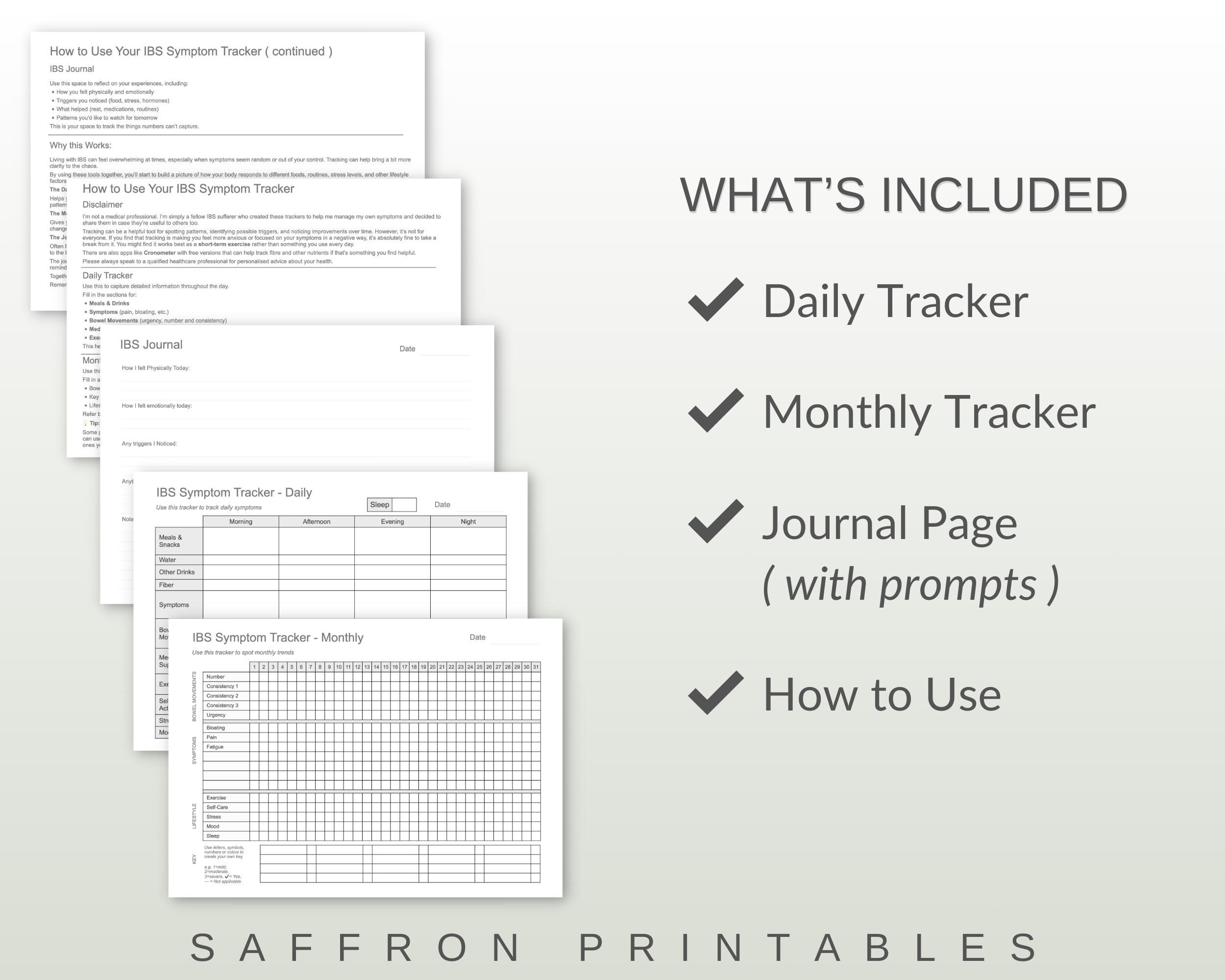 IBS Symptom Tracker Printable: Daily, Monthly Gut Health Journal (PDF ...