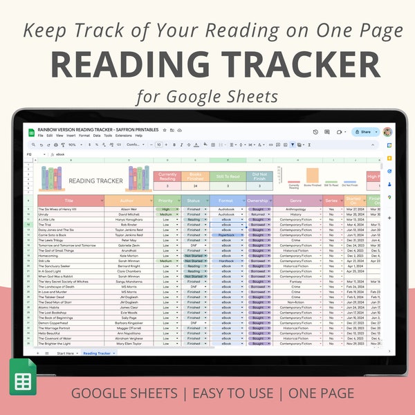 Reading Tracker Google Spreadsheet in Rainbow Colors. Great as A - Etsy
