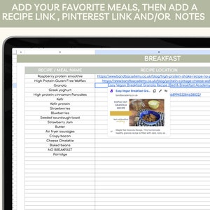 Weekly Meal Planner Google Sheets, Green Meal Plan Template, Digital ...