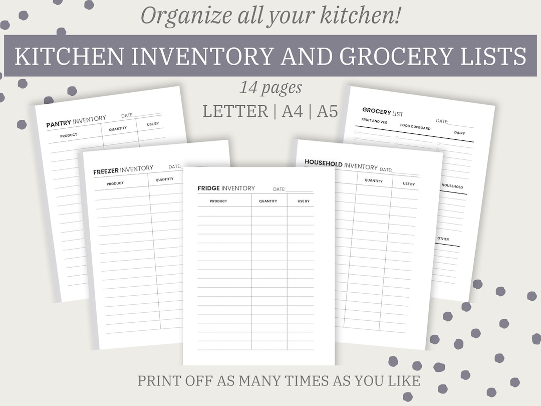 Pantry Inventory Printables. Kitchen Inventory List Including Fridge ...