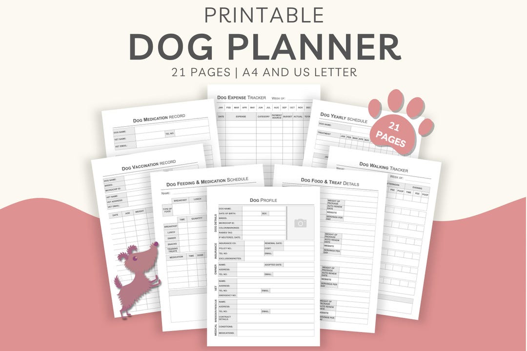 Dog Planner, Pet Planner, Dog Training Planner, Dog Shot Record, Puppy ...