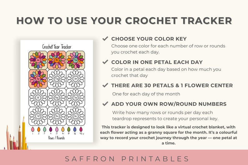 Yearly Crochet Habit Tracker Printable: Floral Blanket Design (PDF ...